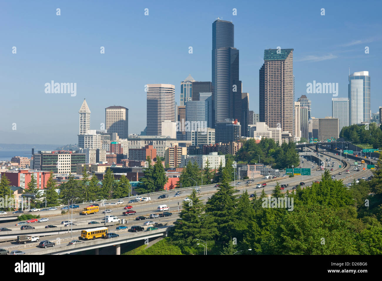 ROUTE 5 INTERSTATE HIGHWAY DOWNTOWN SKYLINE SEATTLE WASHINGTON STATE ...