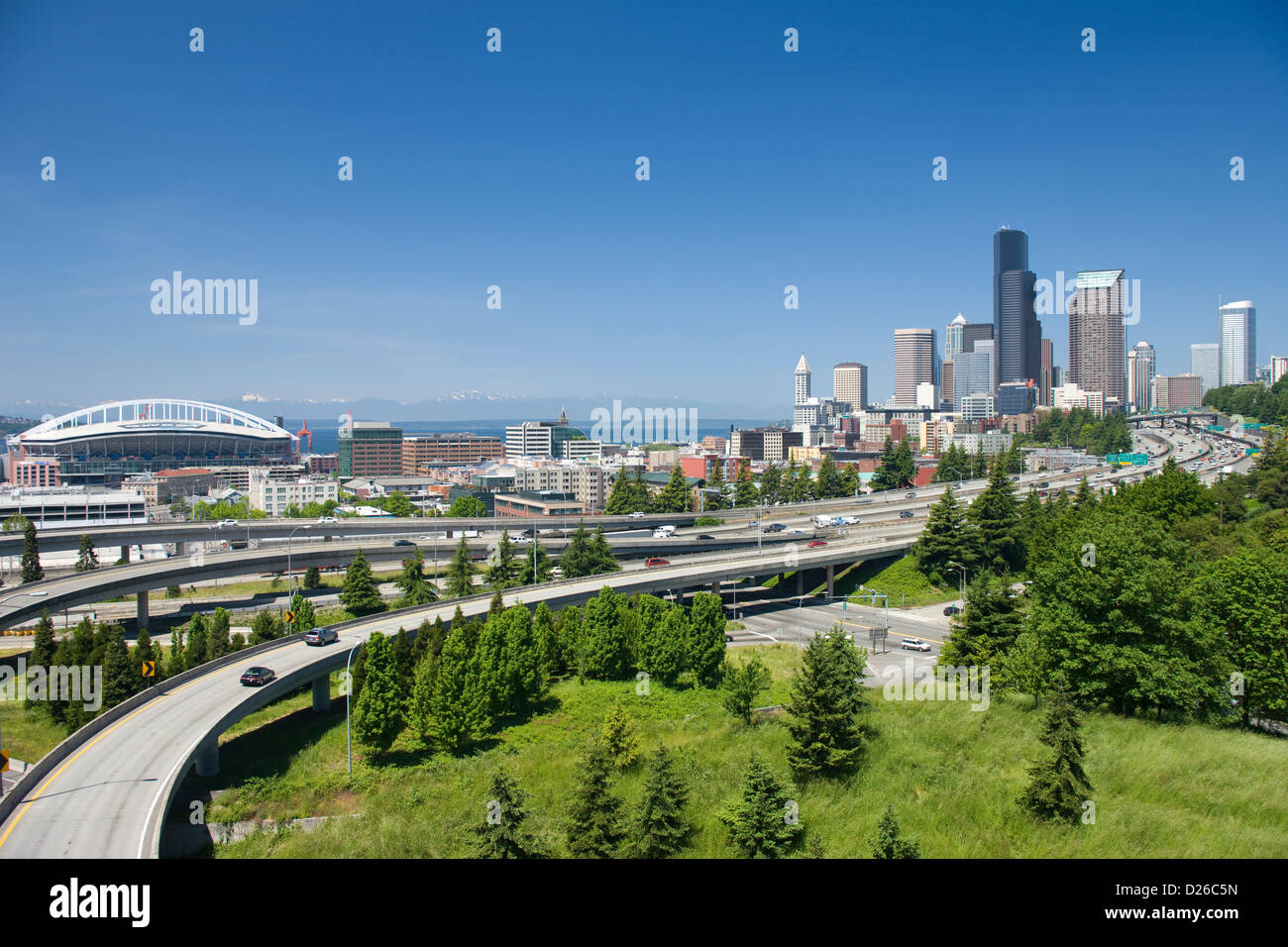 ROUTE 5 INTERSTATE HIGHWAY DOWNTOWN SKYLINE SEATTLE WASHINGTON STATE ...