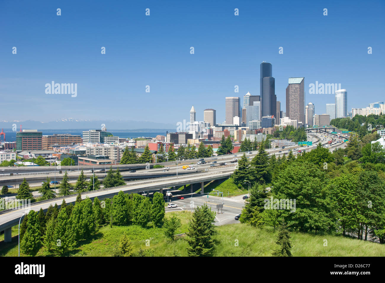 ROUTE 5 INTERSTATE HIGHWAY DOWNTOWN SKYLINE SEATTLE WASHINGTON STATE ...