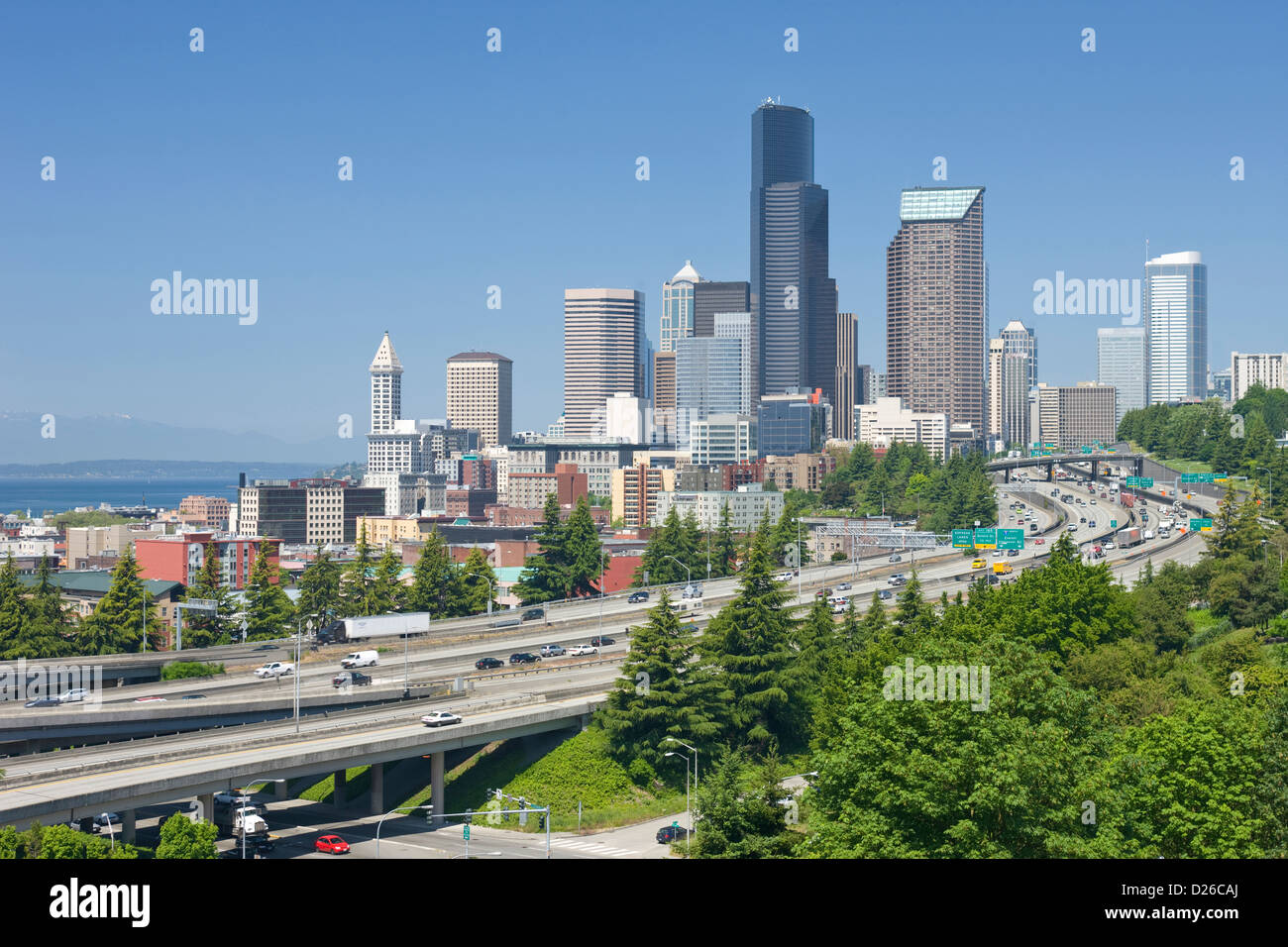ROUTE 5 INTERSTATE HIGHWAY DOWNTOWN SKYLINE SEATTLE WASHINGTON STATE ...