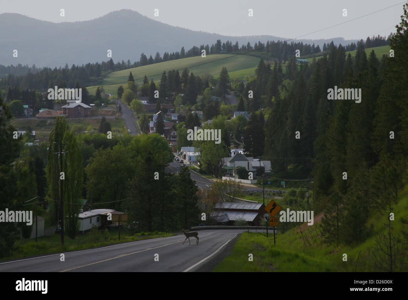 Rural mountain town scenic at dusk Stock Photo - Alamy