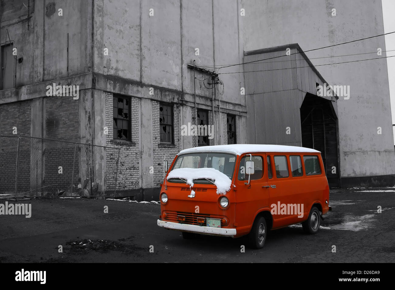 Old bright red Chevy van Stock Photo - Alamy