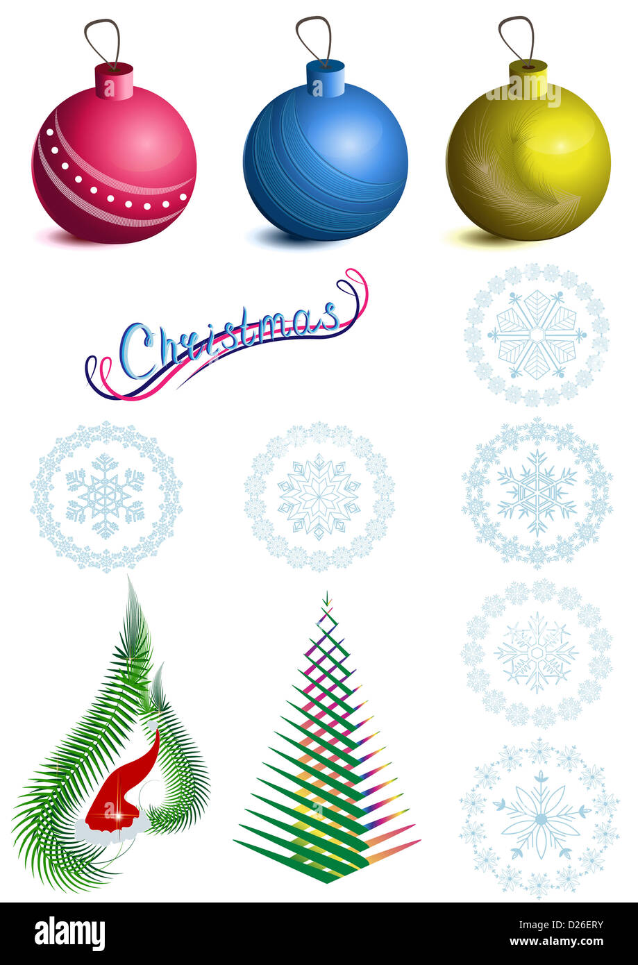 Collection of Christmas symbols balls and snowflakes Stock Photo - Alamy