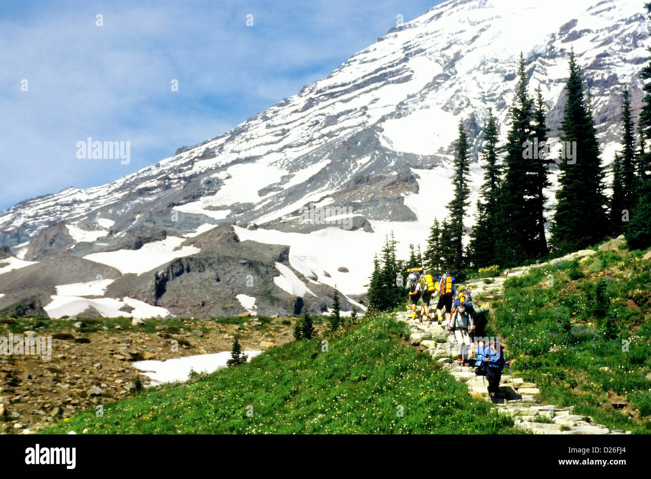 Hikers ascend Mt. Rainier Stock Photo - Alamy