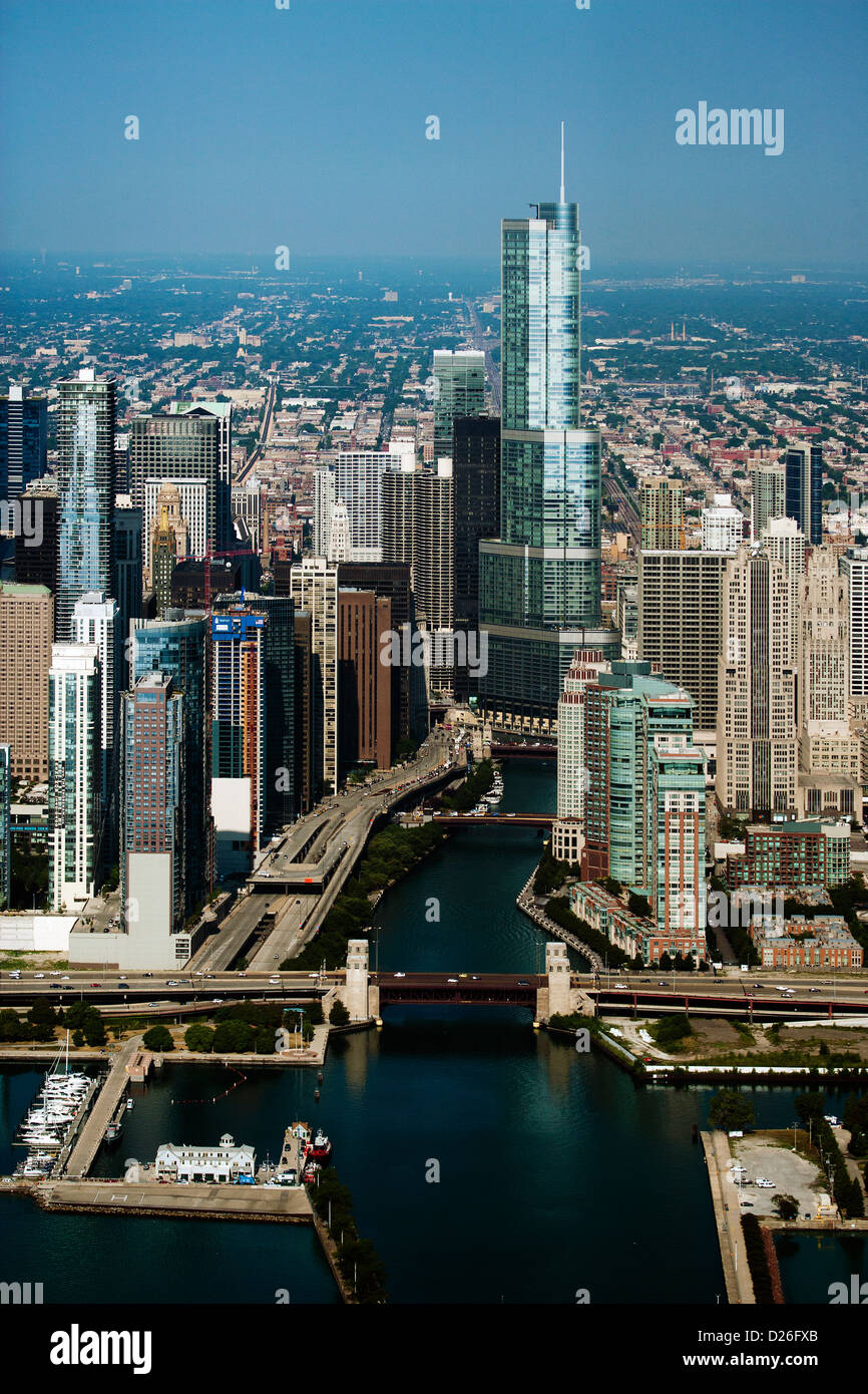 aerial photograph Chicago river, downtown Chicago, Illinois Stock Photo ...