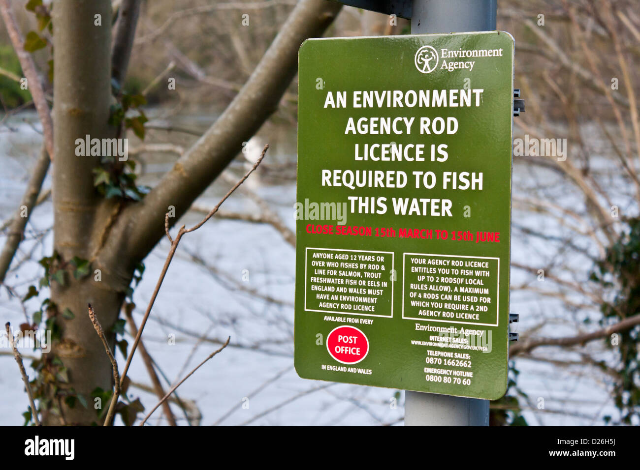 UK Environment agency rod licence notice for the river Thames Stock ...