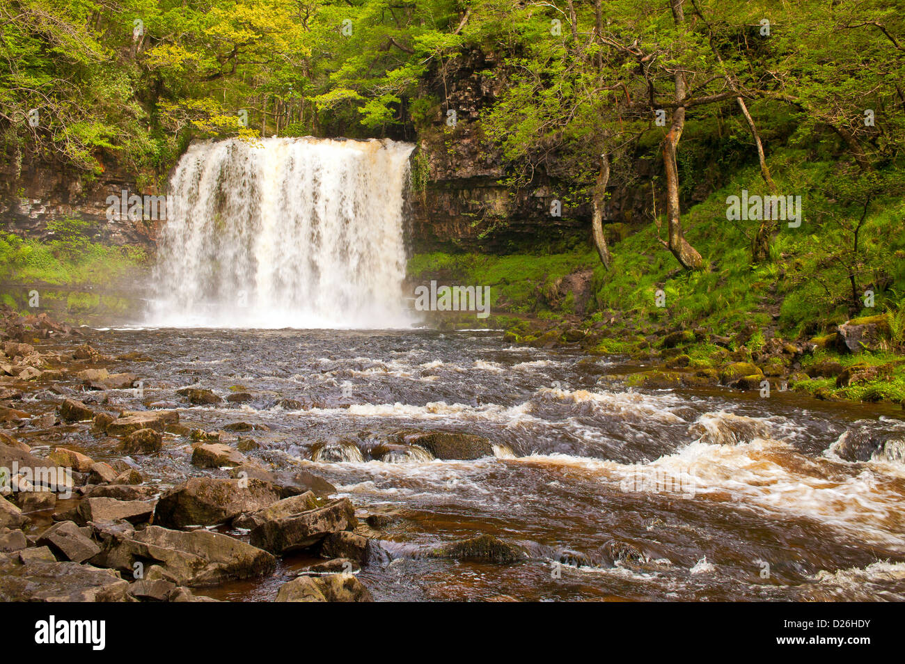 THE WATERFALLS AT YSTRADFELLTE IN FULL FLOW POWYS WALES Stock Photo - Alamy
