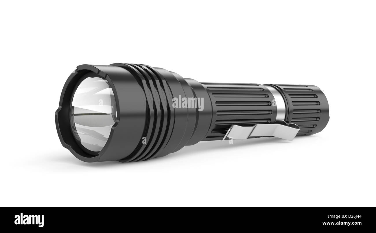 3d illustration of black flashlight isolated on white background Stock ...