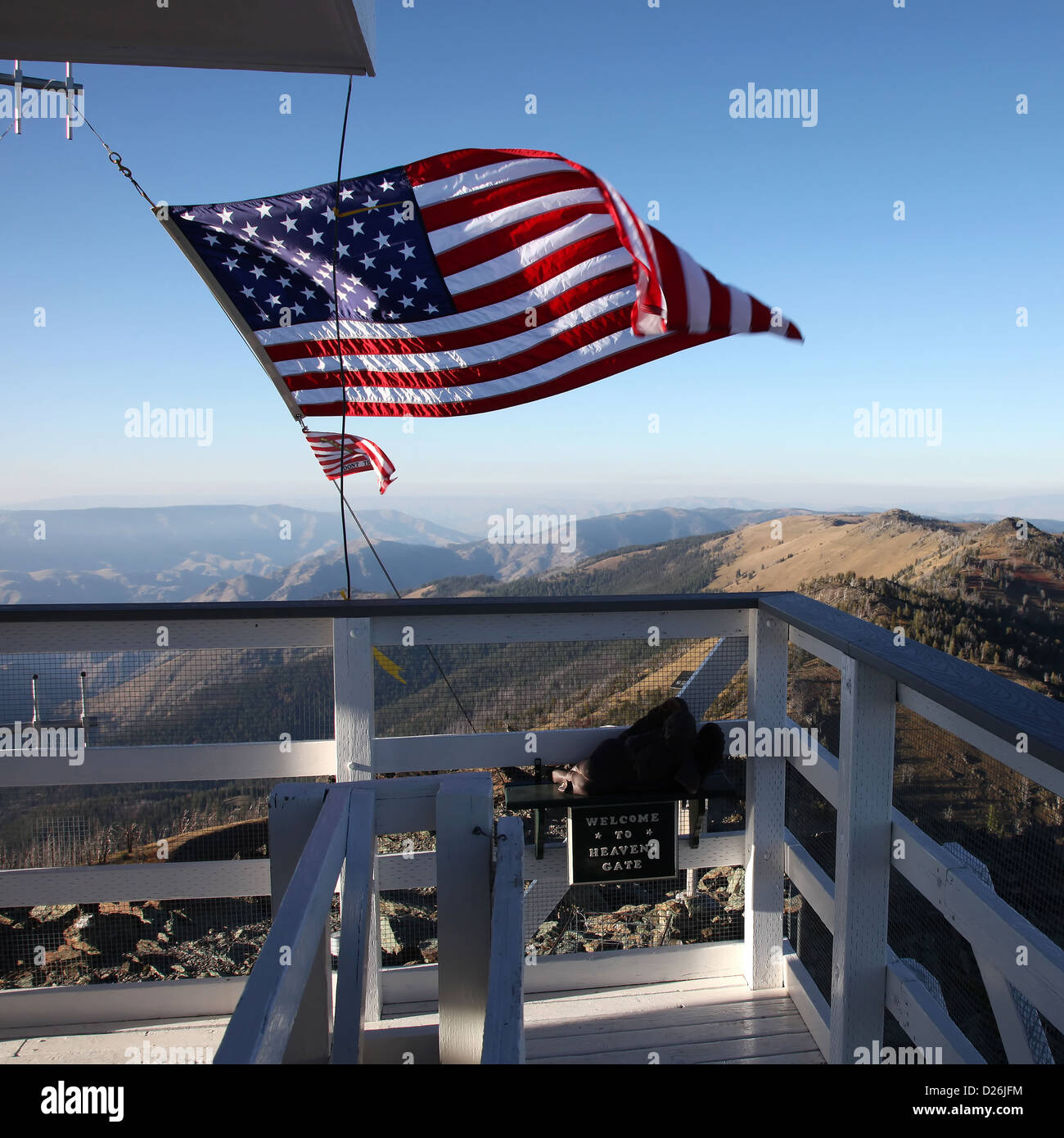 American Flag at Idaho fire lookout Stock Photo - Alamy