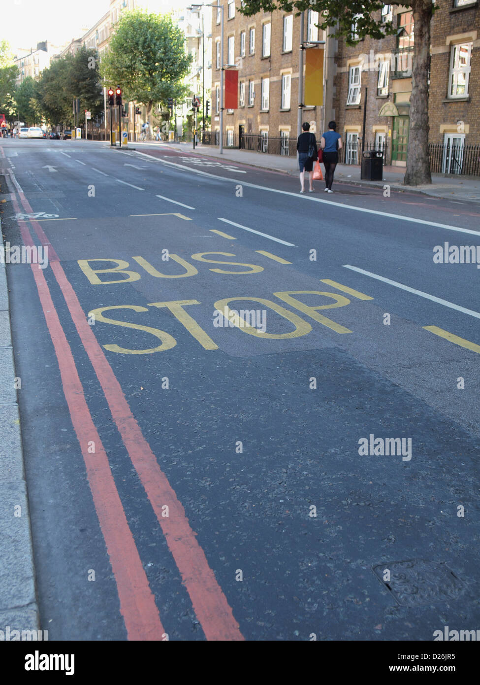 Sign of a bus stop in a road or street Stock Photo - Alamy