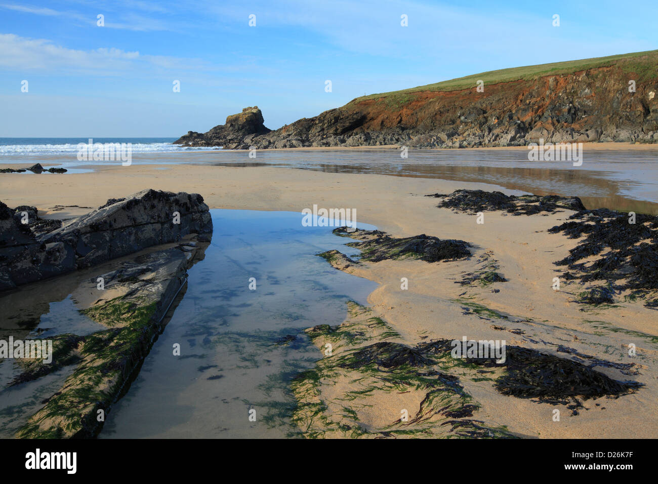 Winter view Trevone Bay, near Padstow, North Cornwall, England, UK ...