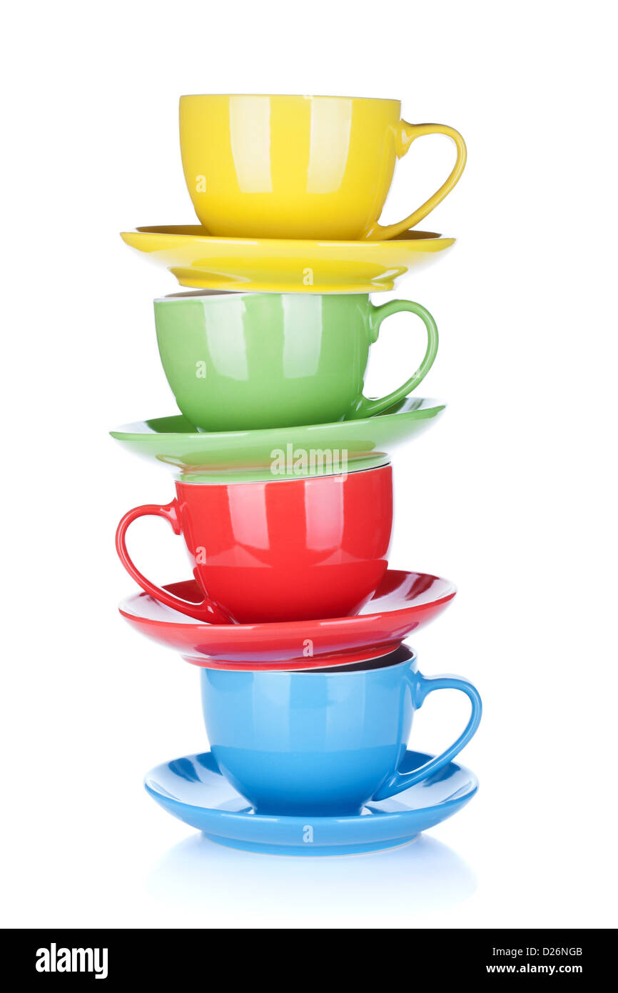 Set of colorful cups. Isolated on white background Stock Photo - Alamy