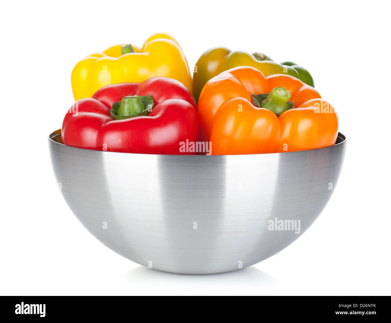 Four bell peppers in a bowl. Isolated on white background Stock Photo ...