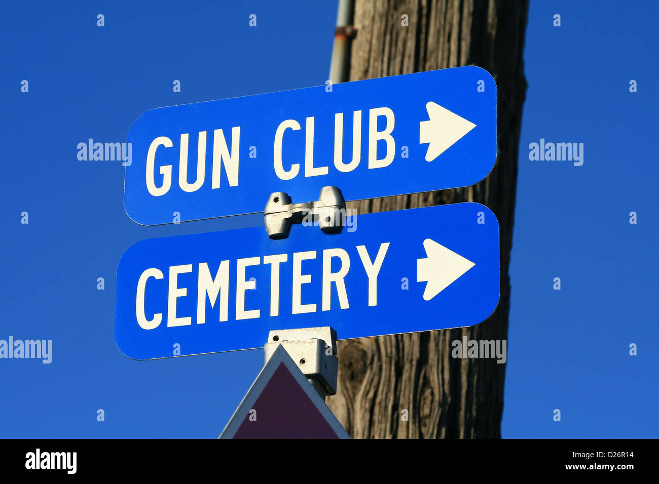 Gun club and cemetery street sign Stock Photo - Alamy