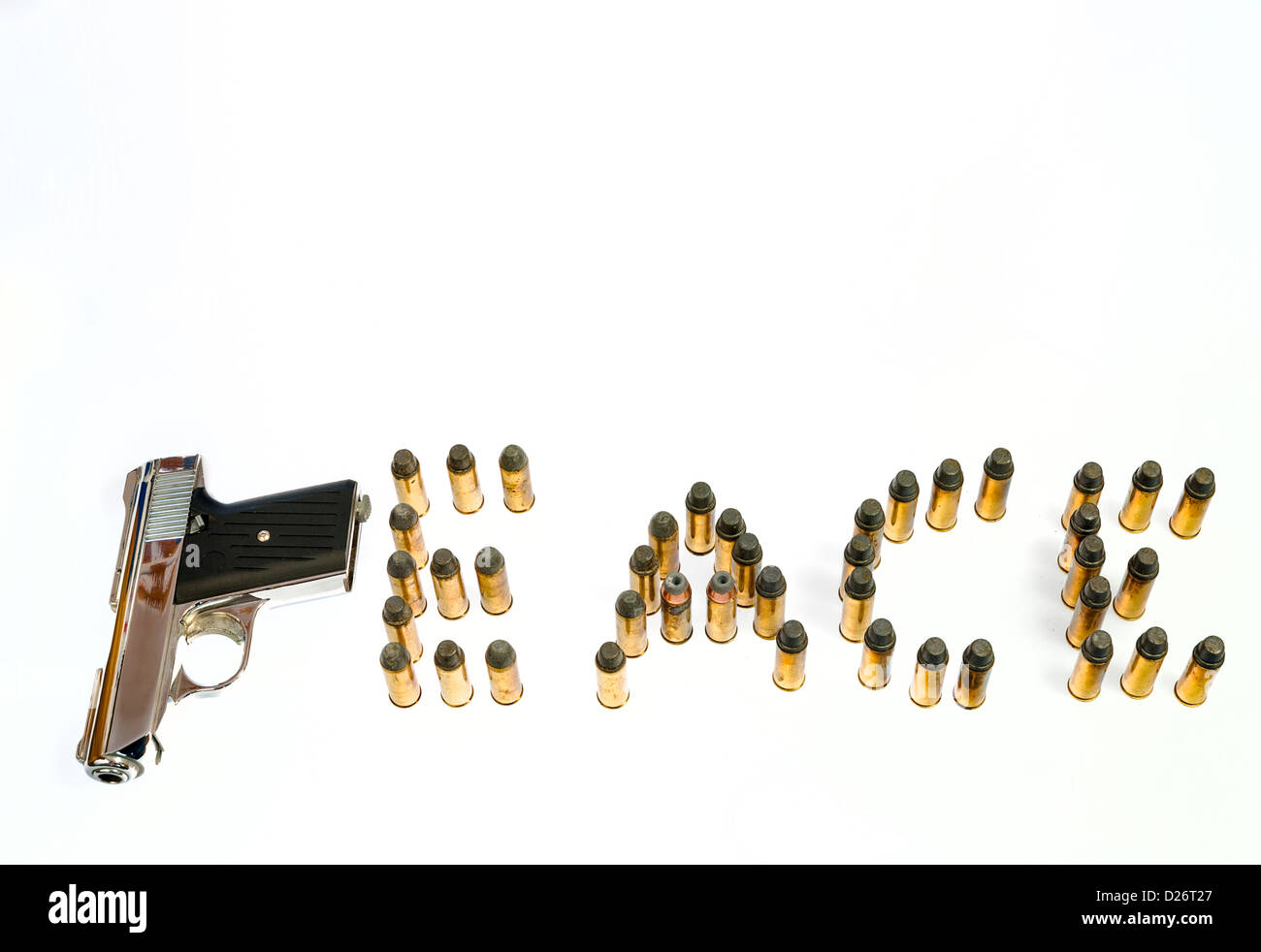 Pistol and ammunition spell the words Peace Stock Photo - Alamy