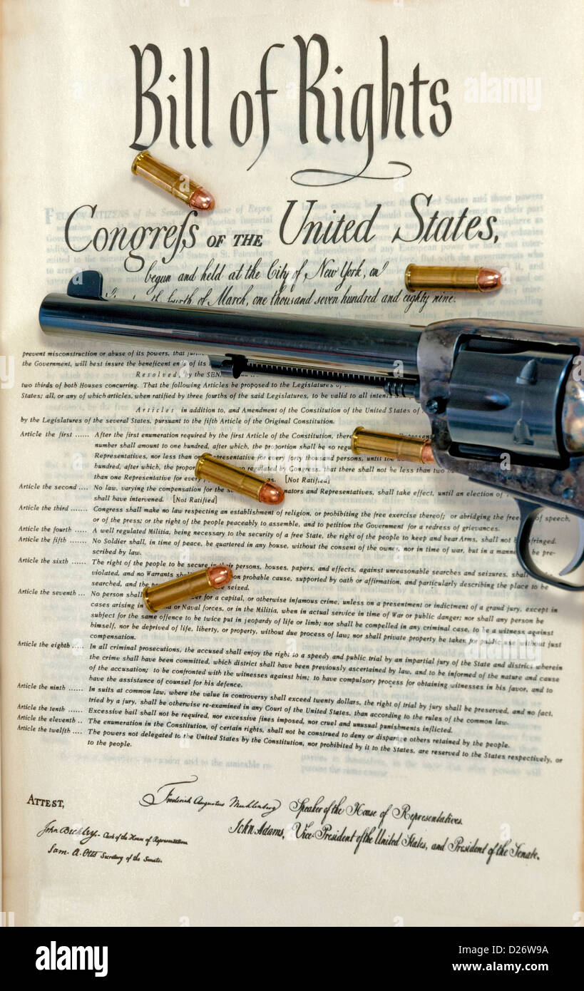 Government bill of rights and pistol Stock Photo - Alamy