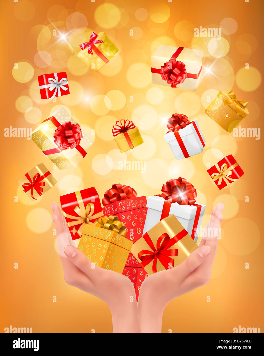 Holiday background with hands holding gift boxes. Concept of giving ...
