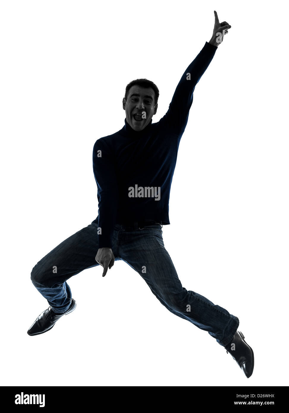 one man full length in silhouette studio isolated on white background ...