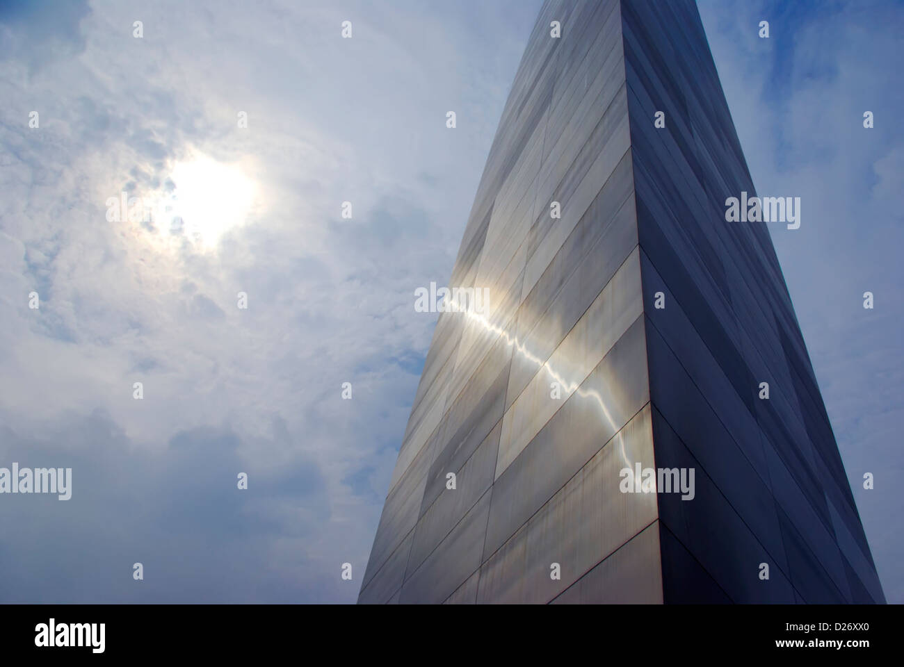 Close-up view of the St. Louis Gateway Arch with sun shining through ...