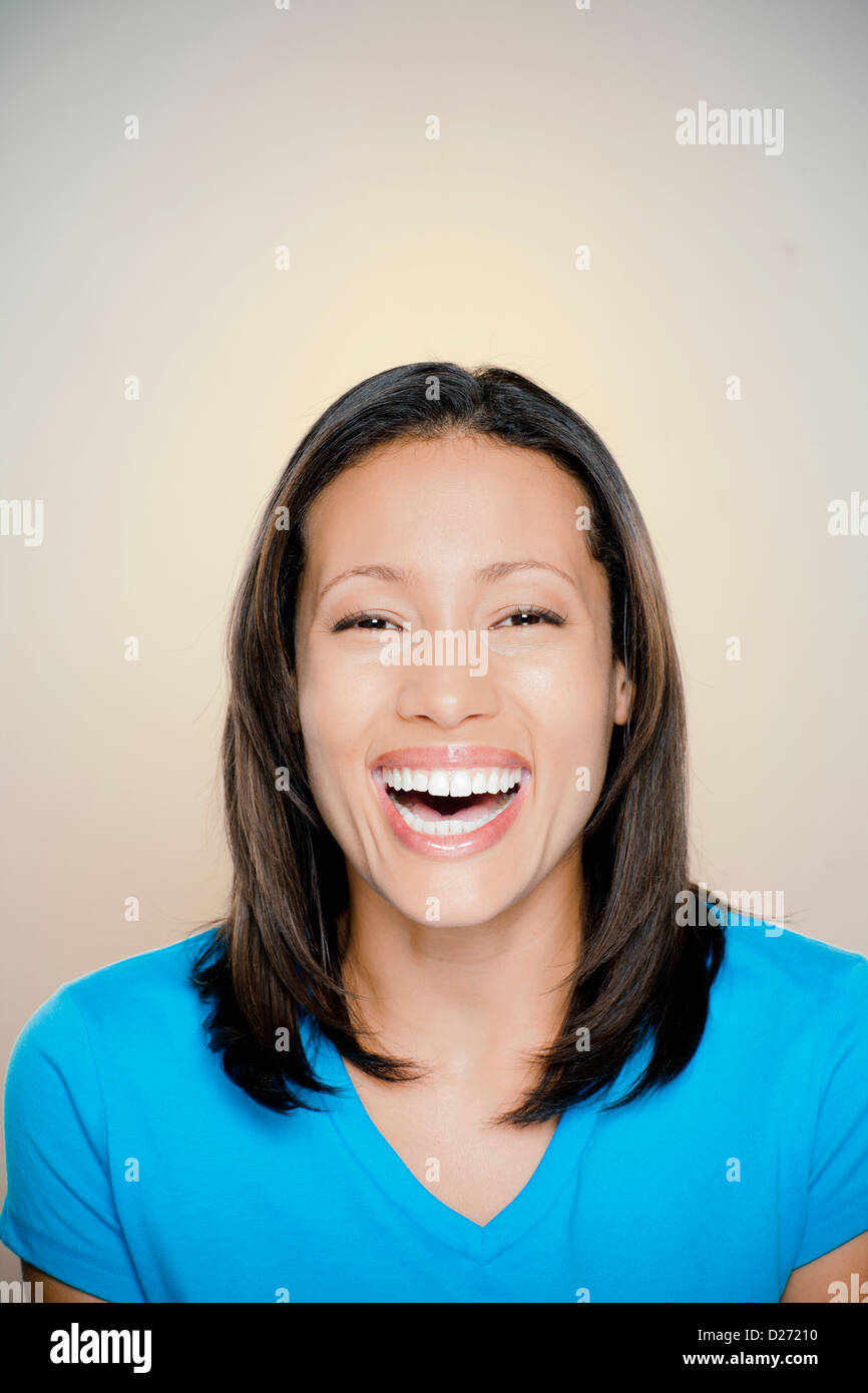 Portrait of woman laughing Stock Photo - Alamy