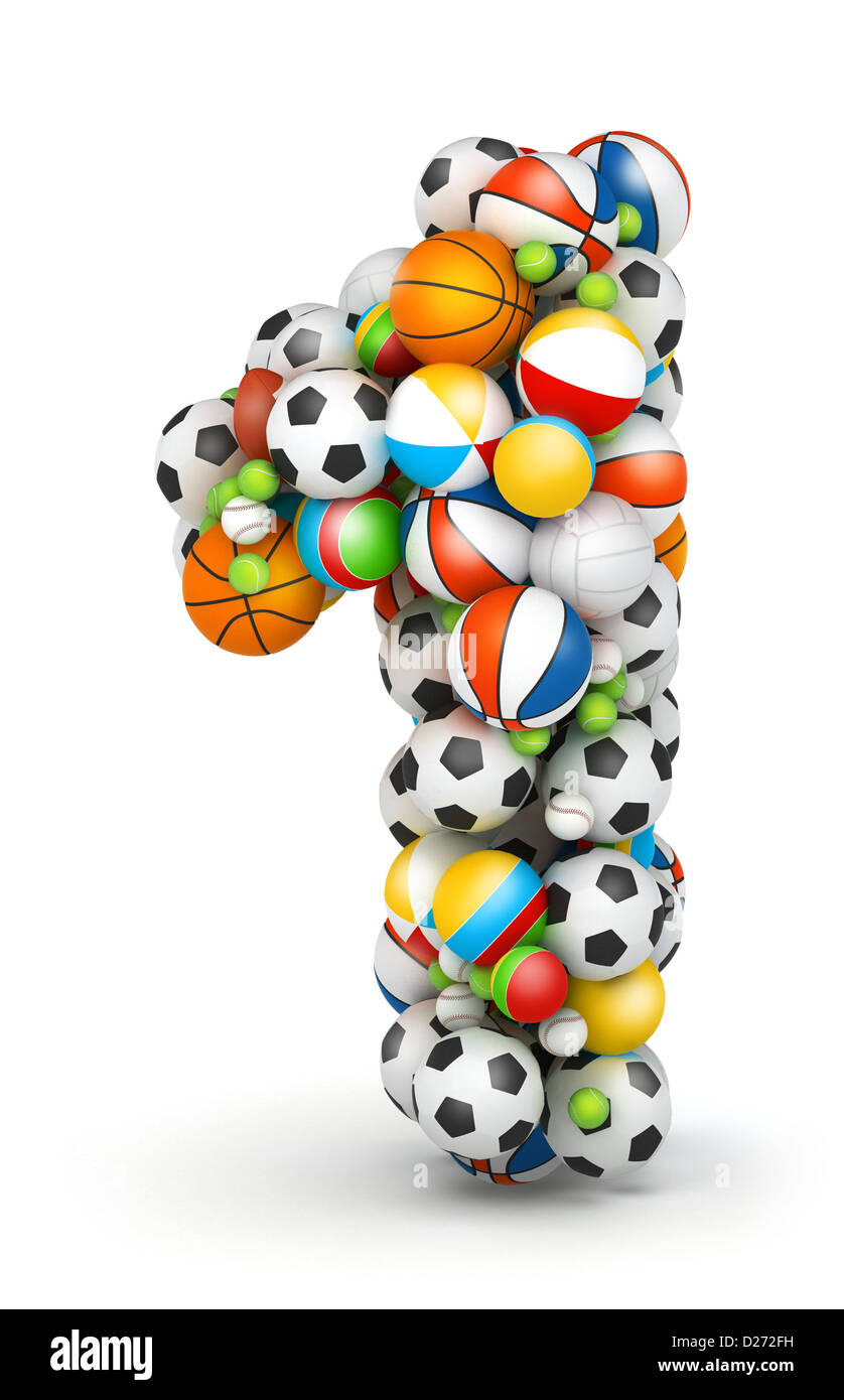 Number 1, stacked from gaming balls alphabet Stock Photo - Alamy
