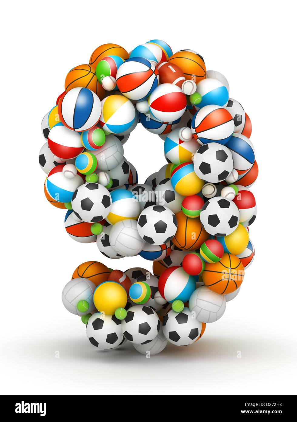 Number 9, stacked from gaming balls alphabet Stock Photo - Alamy