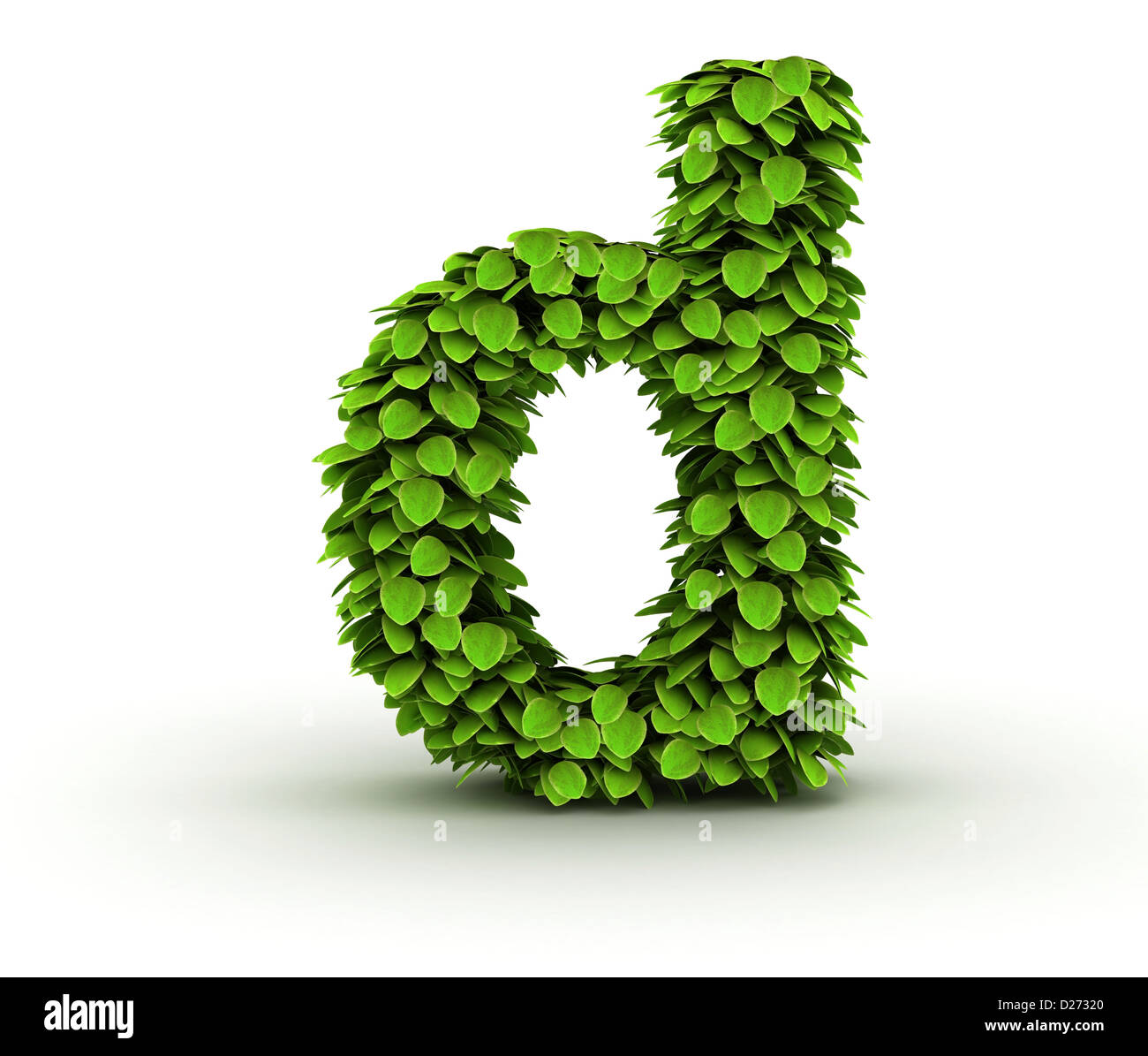 Letter d, alphabet of green leaves isolated on white background ...