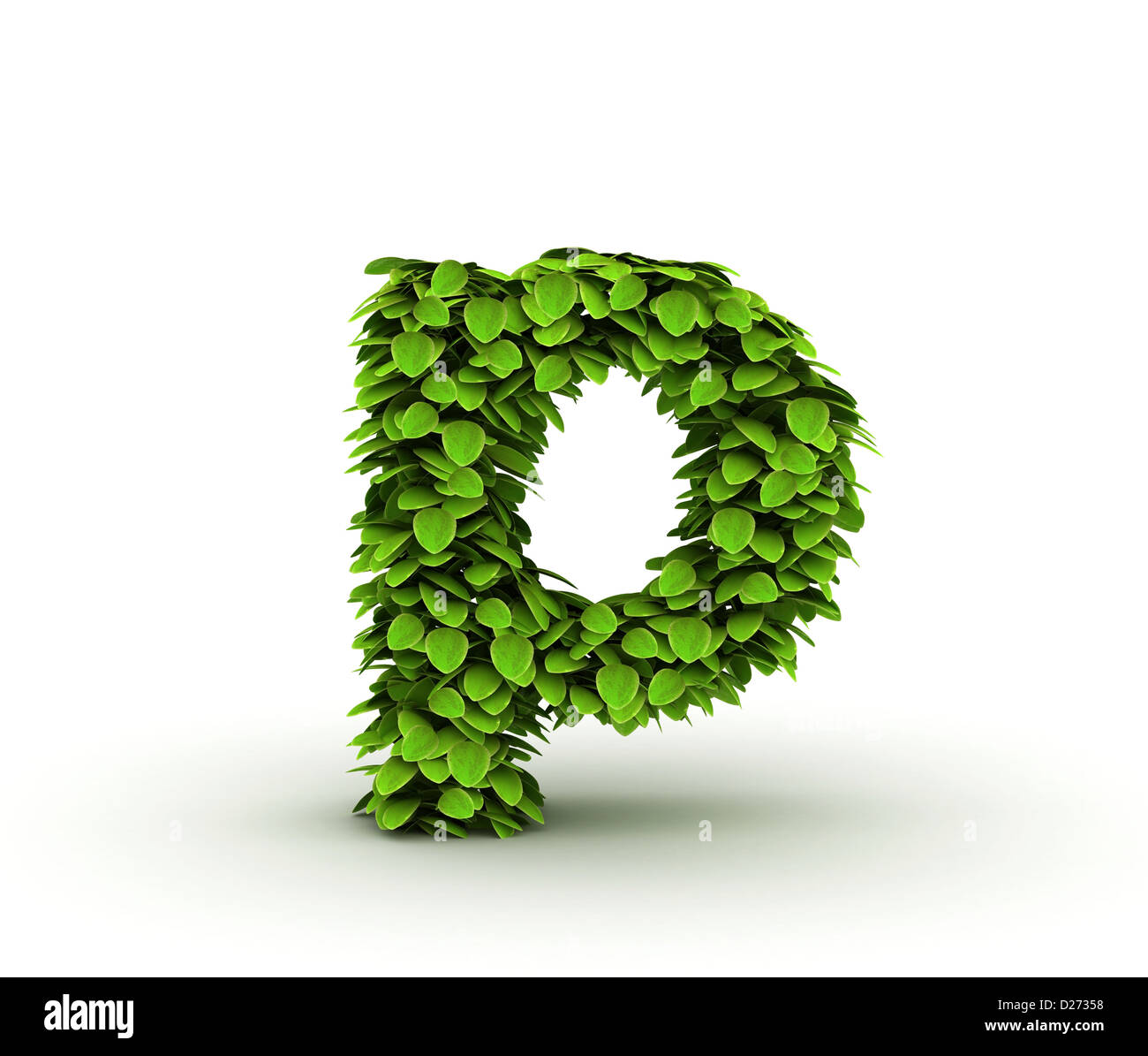 Letter p, alphabet of green leaves isolated on white background ...