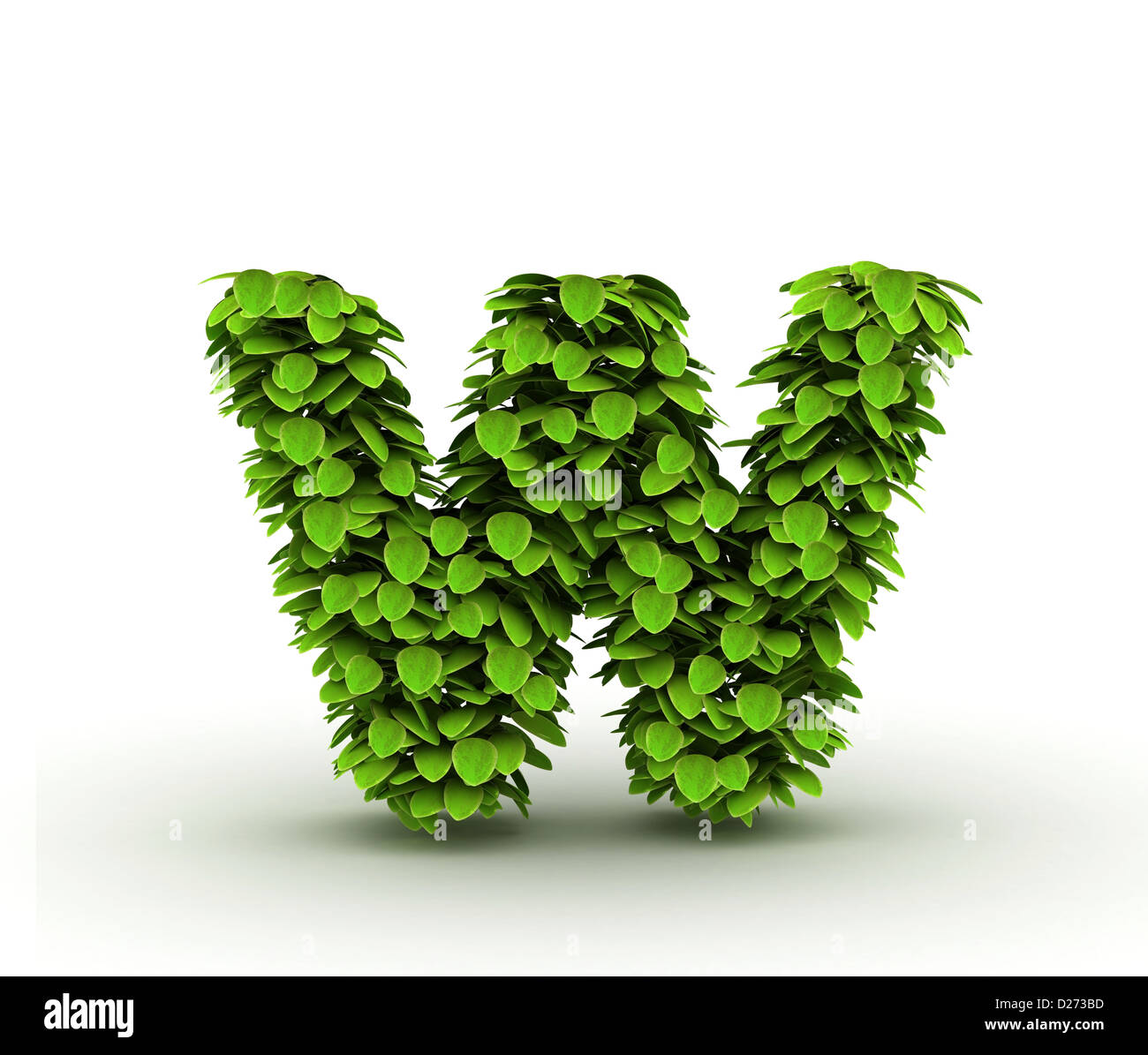 Letter w, alphabet of green leaves isolated on white background ...