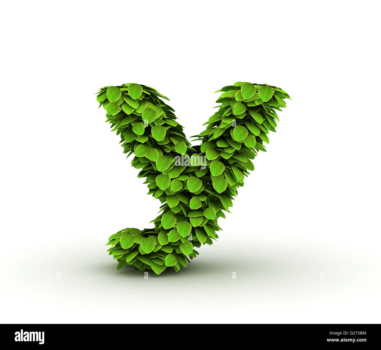 Letter y, alphabet of green leaves isolated on white background ...
