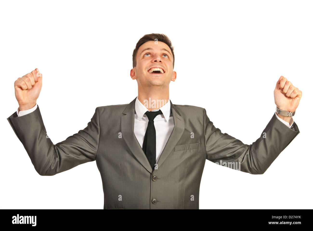 Successful business man cheering isolated on white background Stock ...