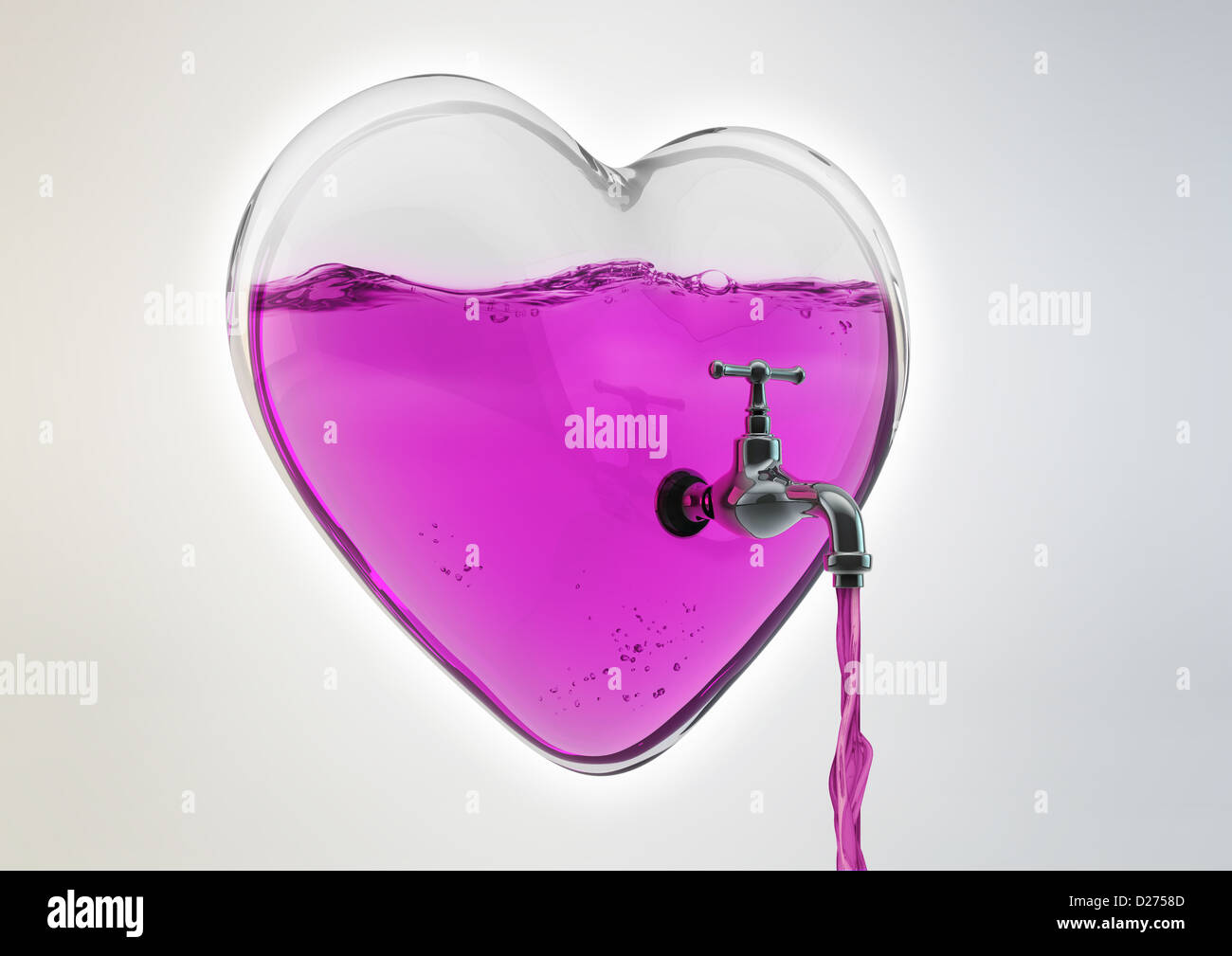 Magical Juice Flowing from Tap connected to glass heart shaped form on ...