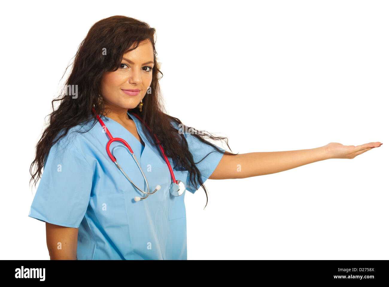 Doctor woman making presentation isolated on white background Stock ...