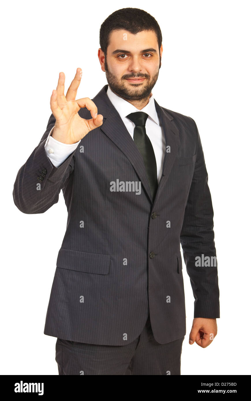 Successful business man showing okay sign hand gesture isolated on ...
