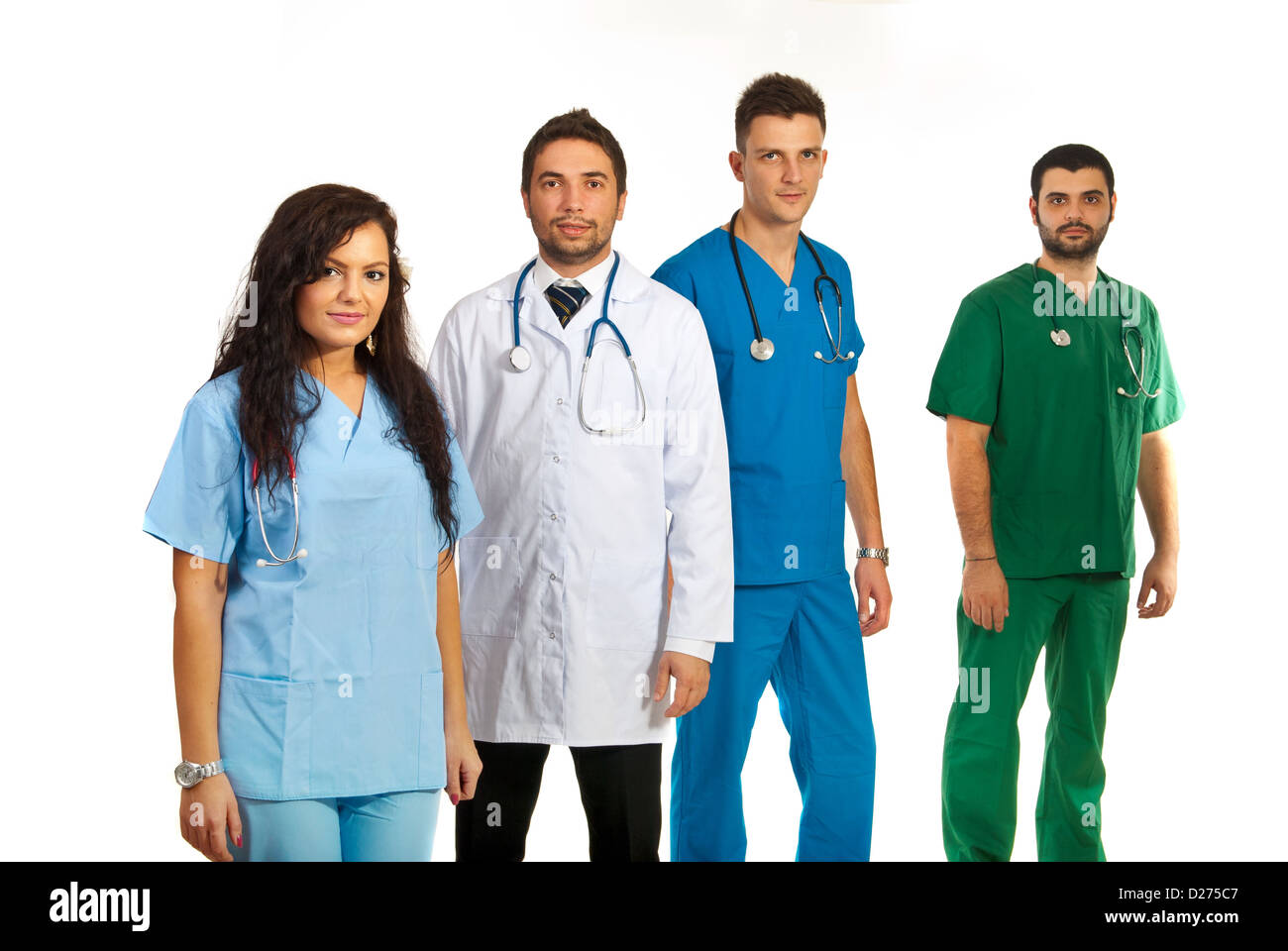 Team of four different doctors isolated on white background Stock Photo ...
