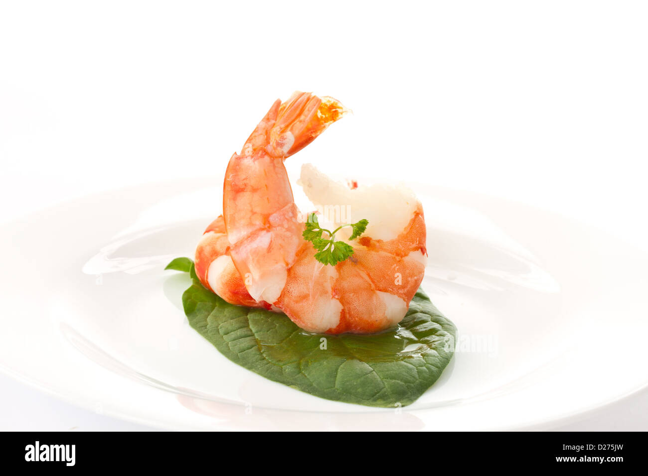 large cooked shrimp on a plate on a white background Stock Photo - Alamy