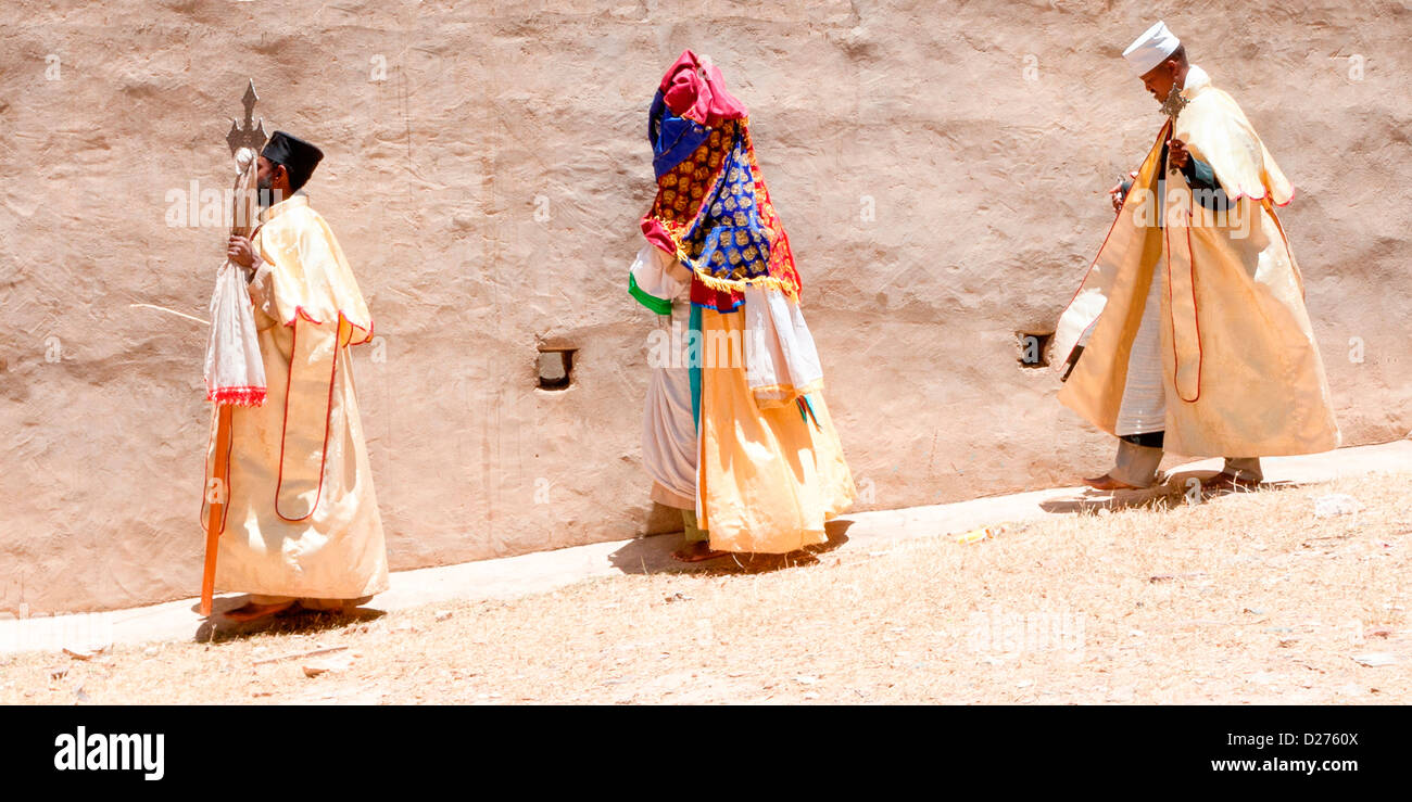 Orthodox Christian priests arriving at Abuna Aregawi Church to perform ...