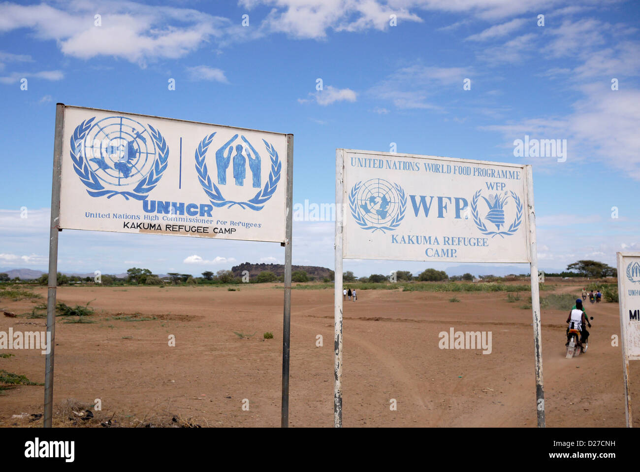 KENYA Signs for various NGOs on the road outside the refugee camp at ...