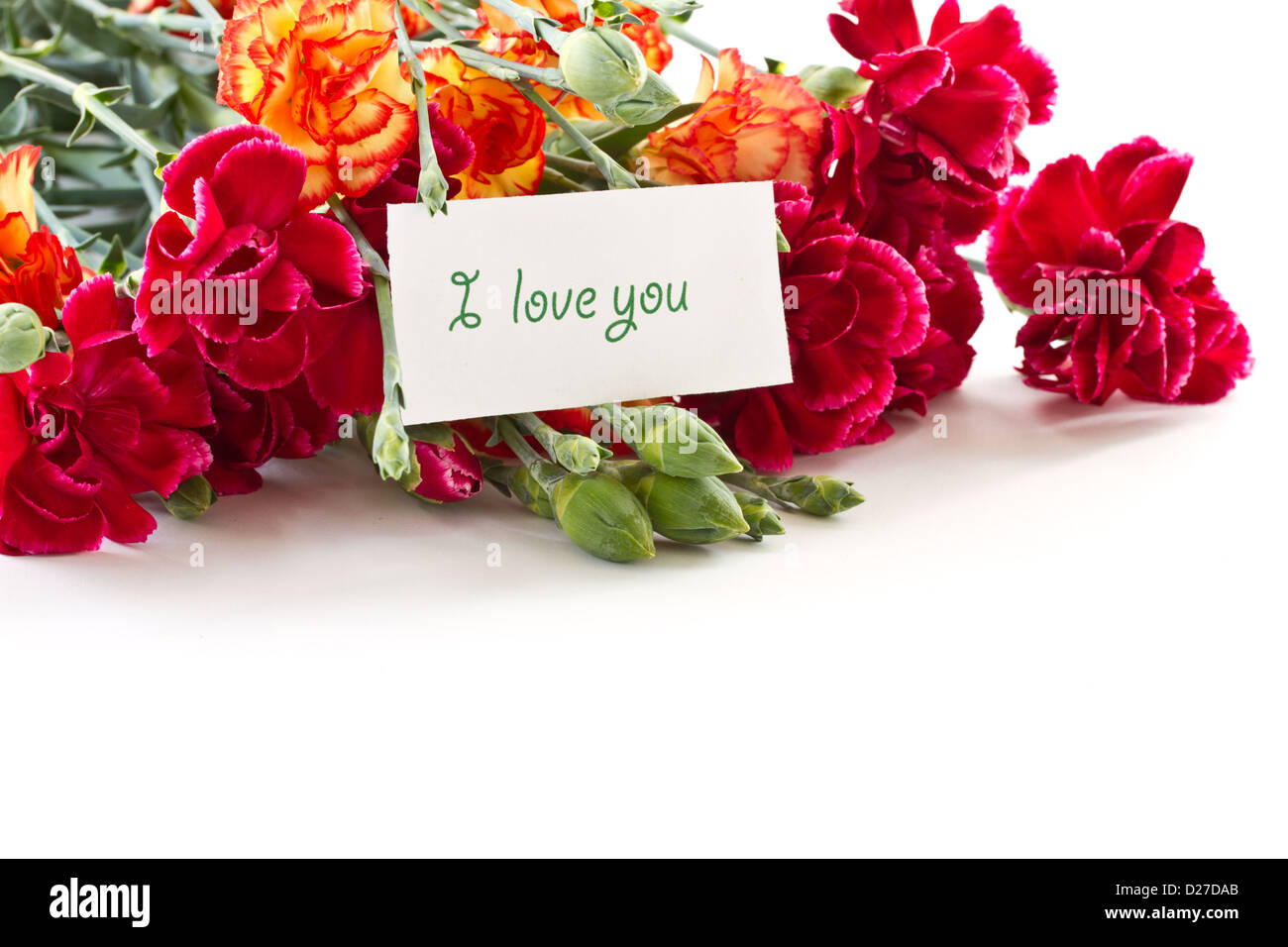beautiful bright bouquet of carnations on a white background Stock ...