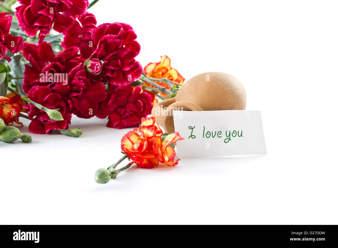 beautiful bright bouquet of carnations on a white background Stock ...