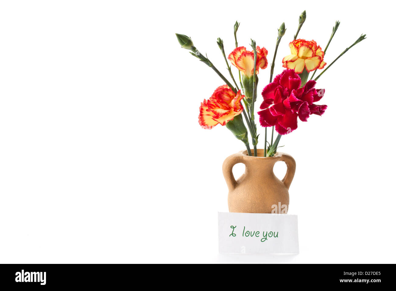 beautiful bright bouquet of carnations on a white background Stock ...