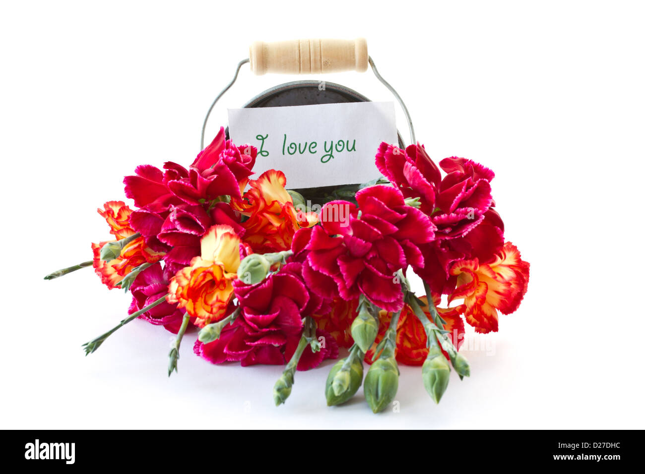 beautiful bright bouquet of carnations on a white background Stock ...