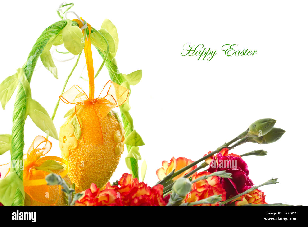 bright flowers in a light green Easter basket Stock Photo - Alamy