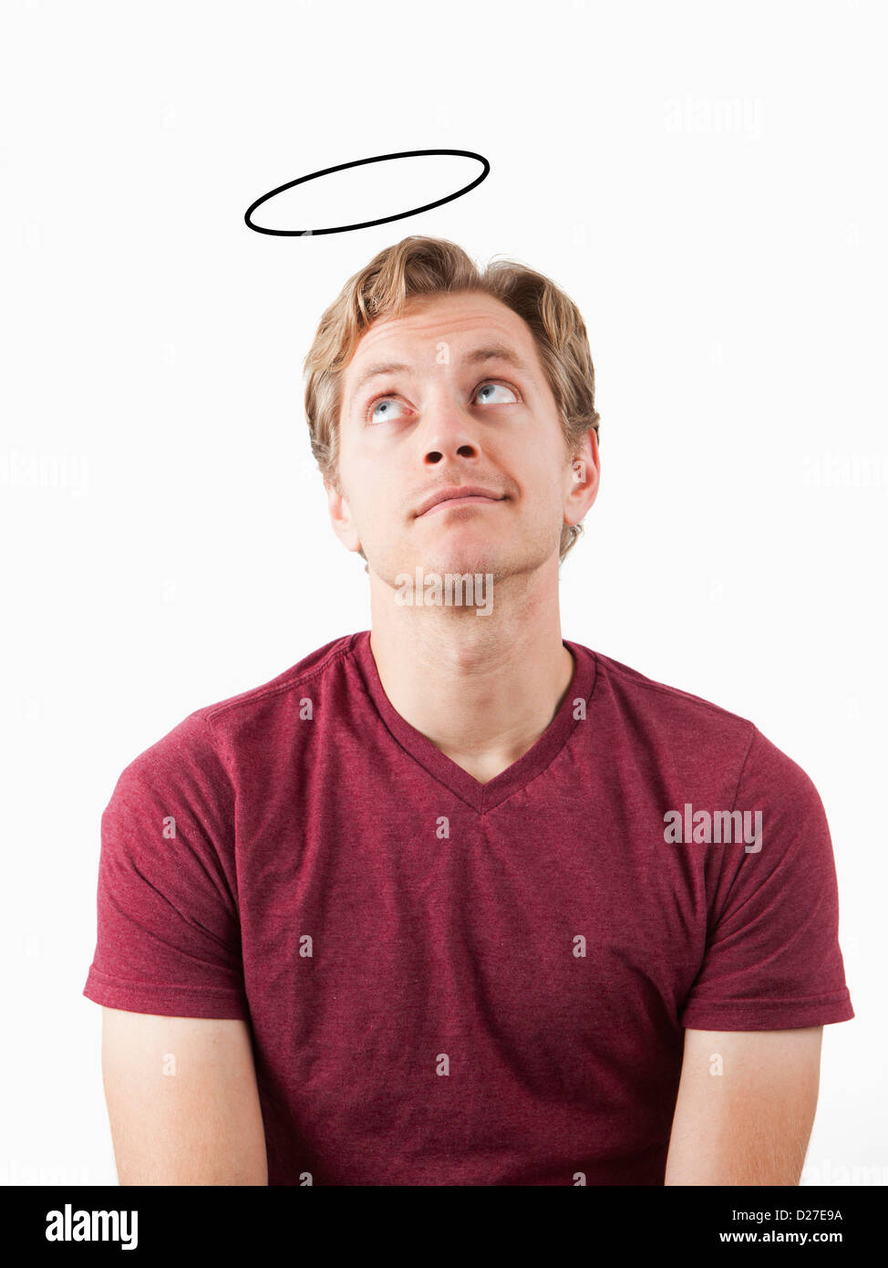 Portrait of man with halo drawn above his head Stock Photo - Alamy