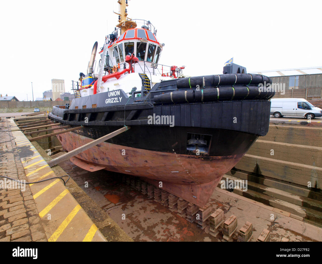 The Union Grizzly, a tugboat, is seen in dry-dock at the Antwerp ...