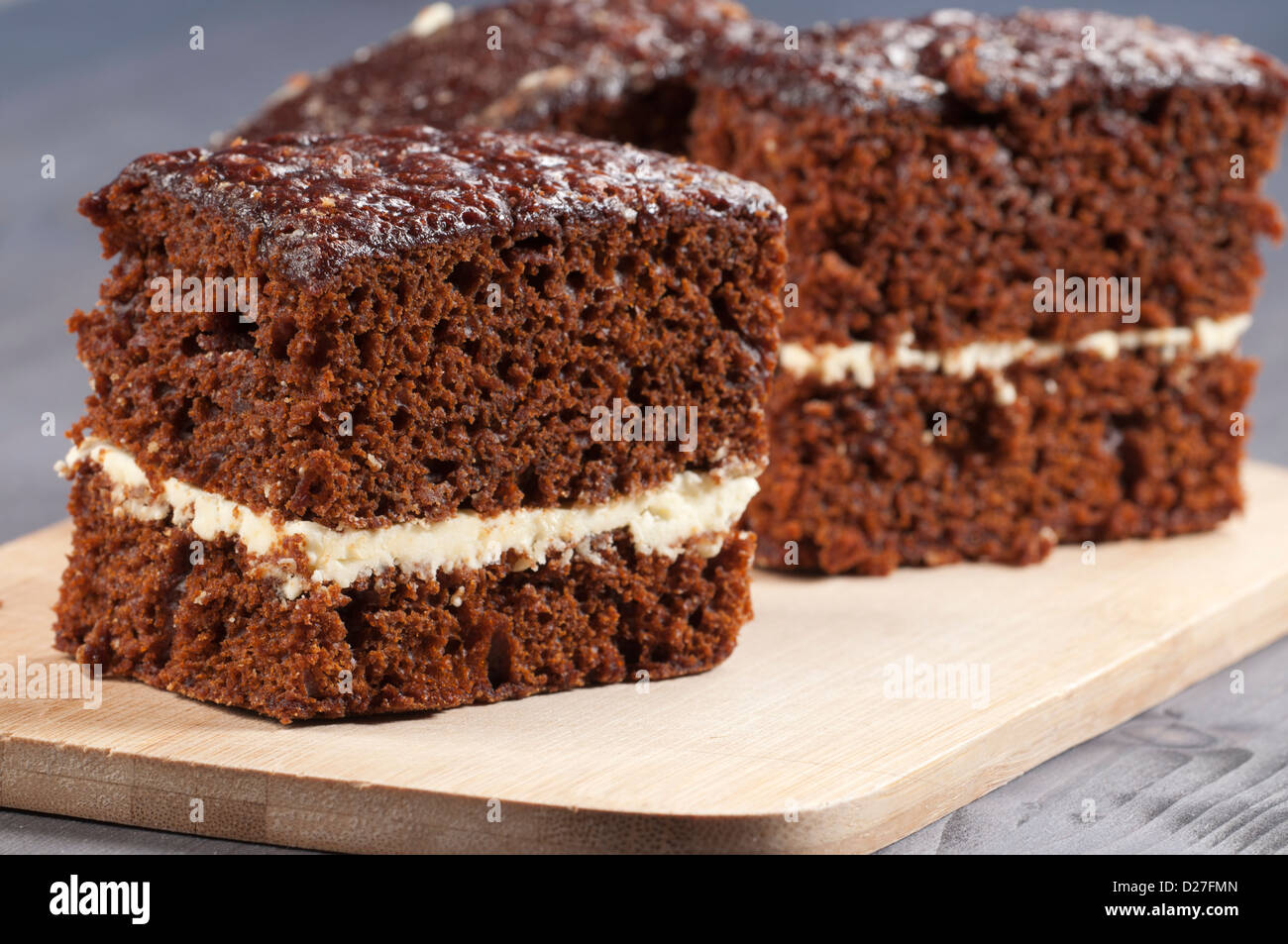 Prague home cake with cream on a board Stock Photo - Alamy