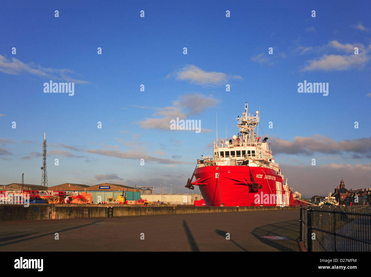 A view of the quayside with a berthed vessel at the port of Great ...