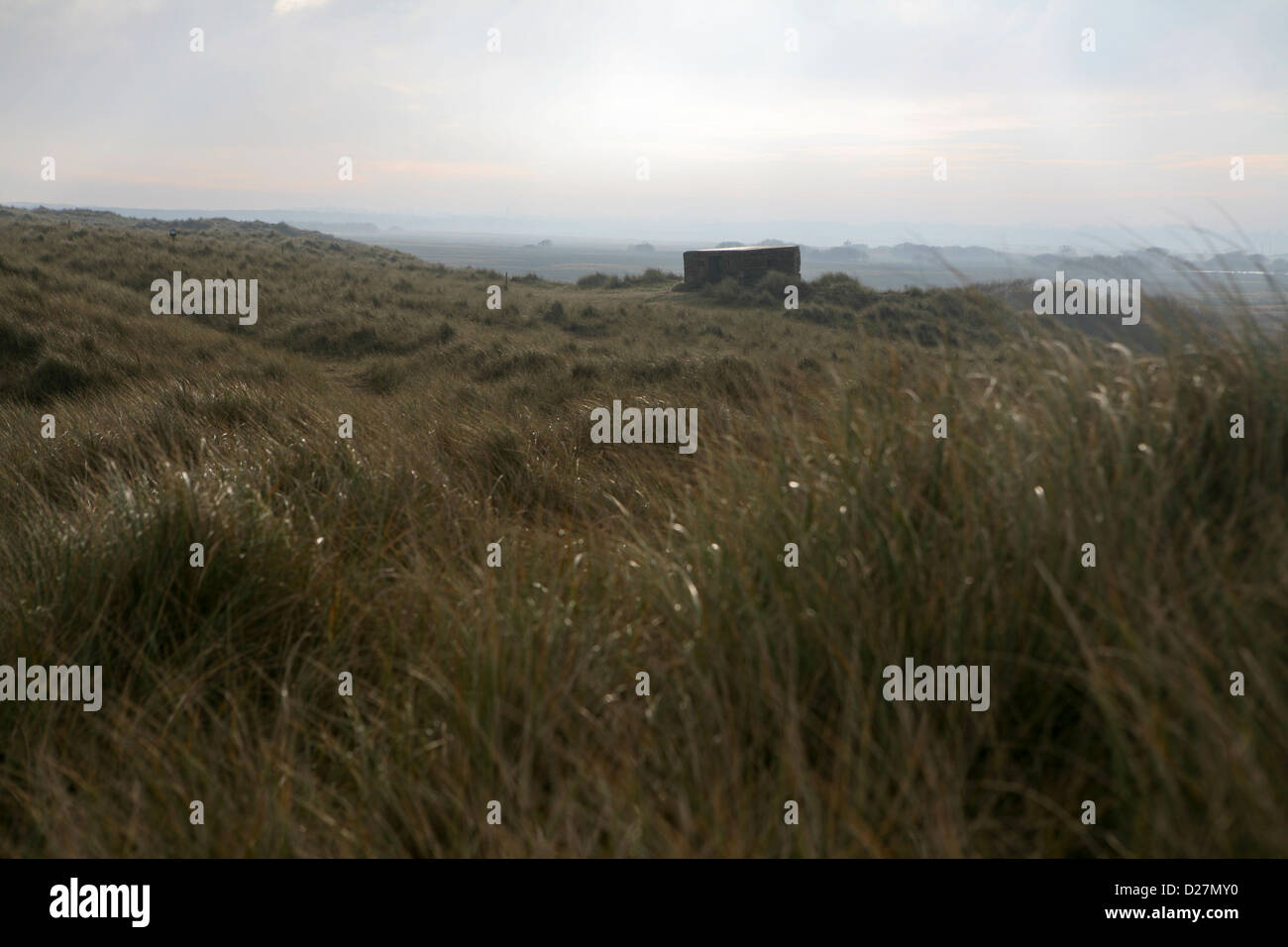 Sand Dunes and old derelict war time bunker at Sea Palling, Norfolk, UK ...
