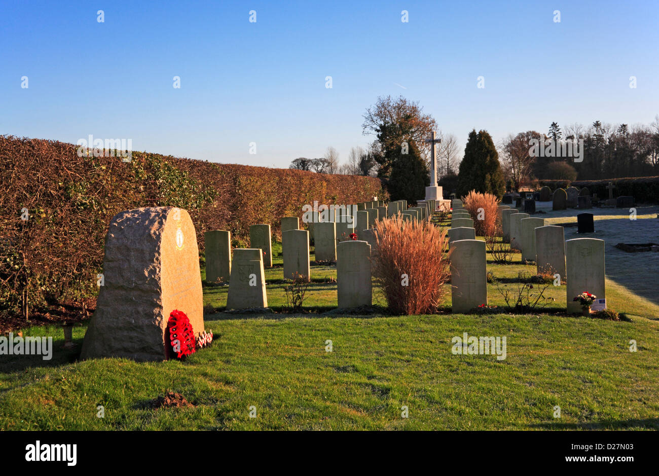 A view of the war graves plot and memorial stone for service personnel ...