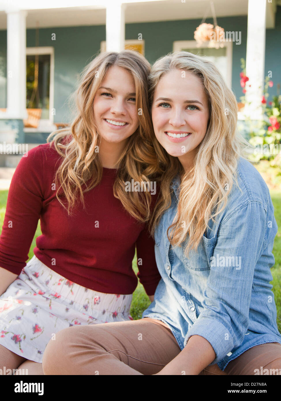 USA, Utah, Provo, Portrait of two young women cheek to cheek Stock ...